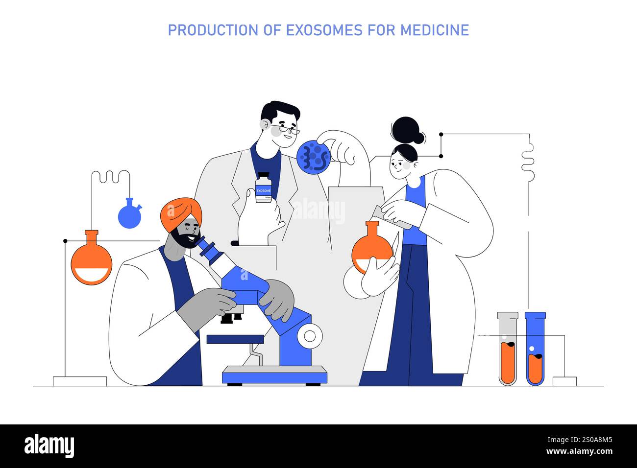 Exosome production for medicine concept. Scientists researching ...