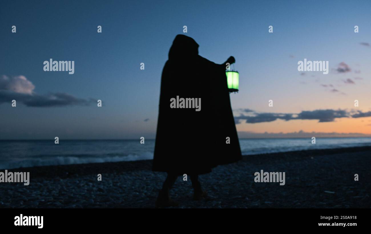 Green Light Lantern Under The Night Sky Stock Photo - Alamy