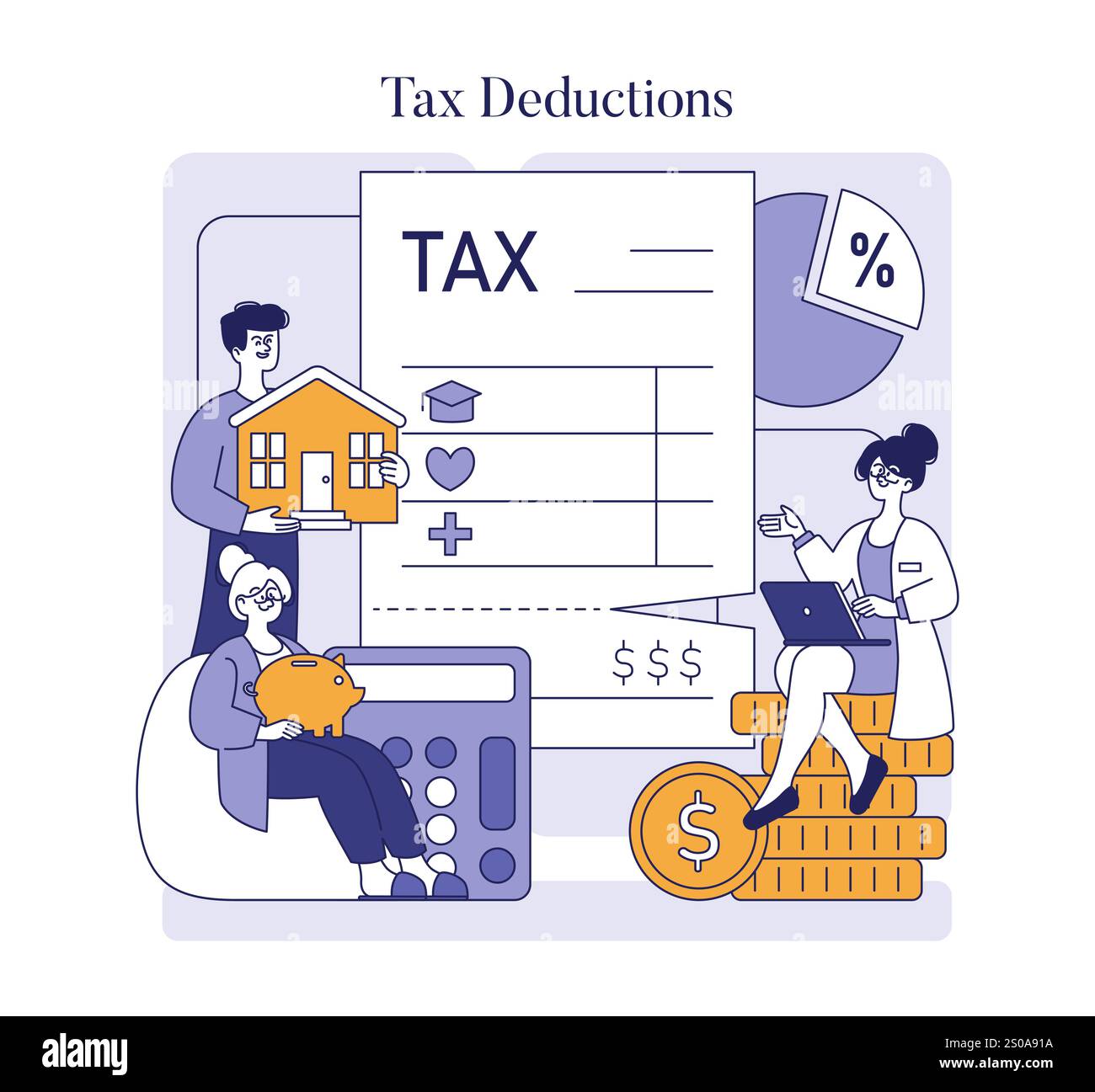 Tax Deduction concept. Illustrated guide to understanding various tax ...