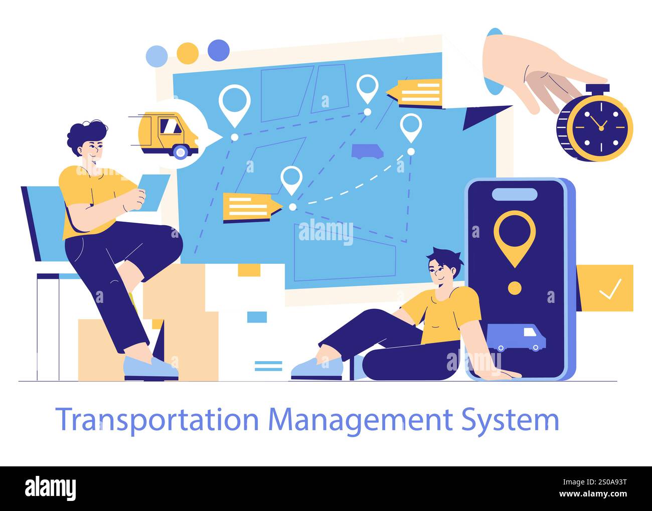 Logistics Automation concept. Professionals manage efficient delivery ...