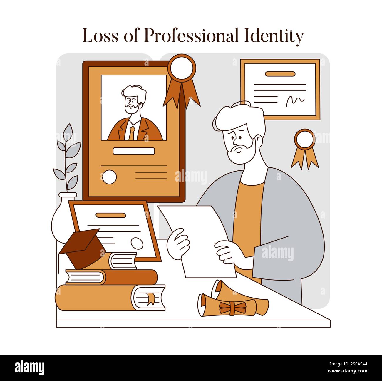 Retirement concept. An older adult reflects on past professional ...