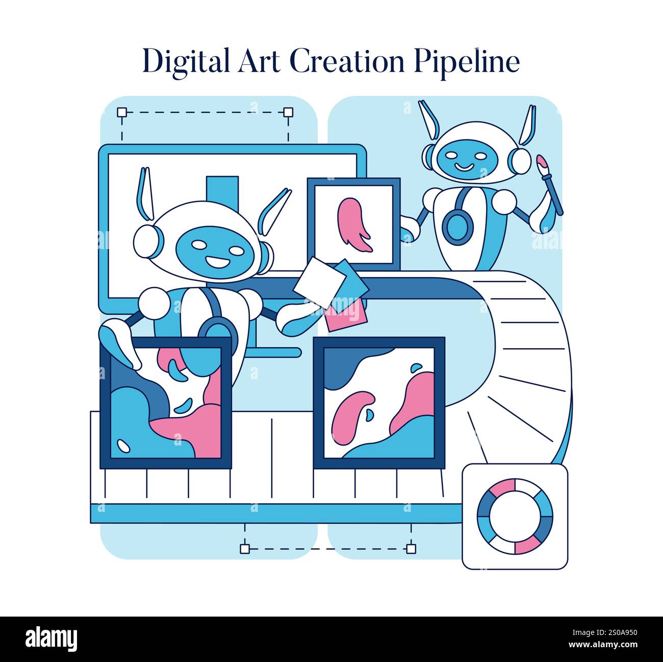 Automation in creativity concept. Robots managing digital art ...