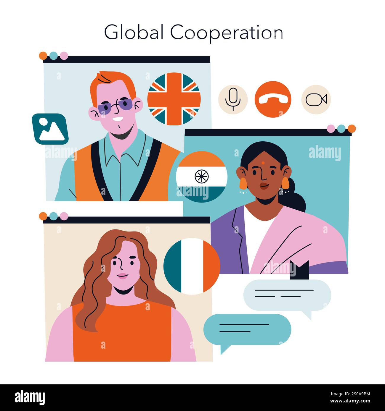 Global Cooperation concept. Diverse team connecting virtually for ...