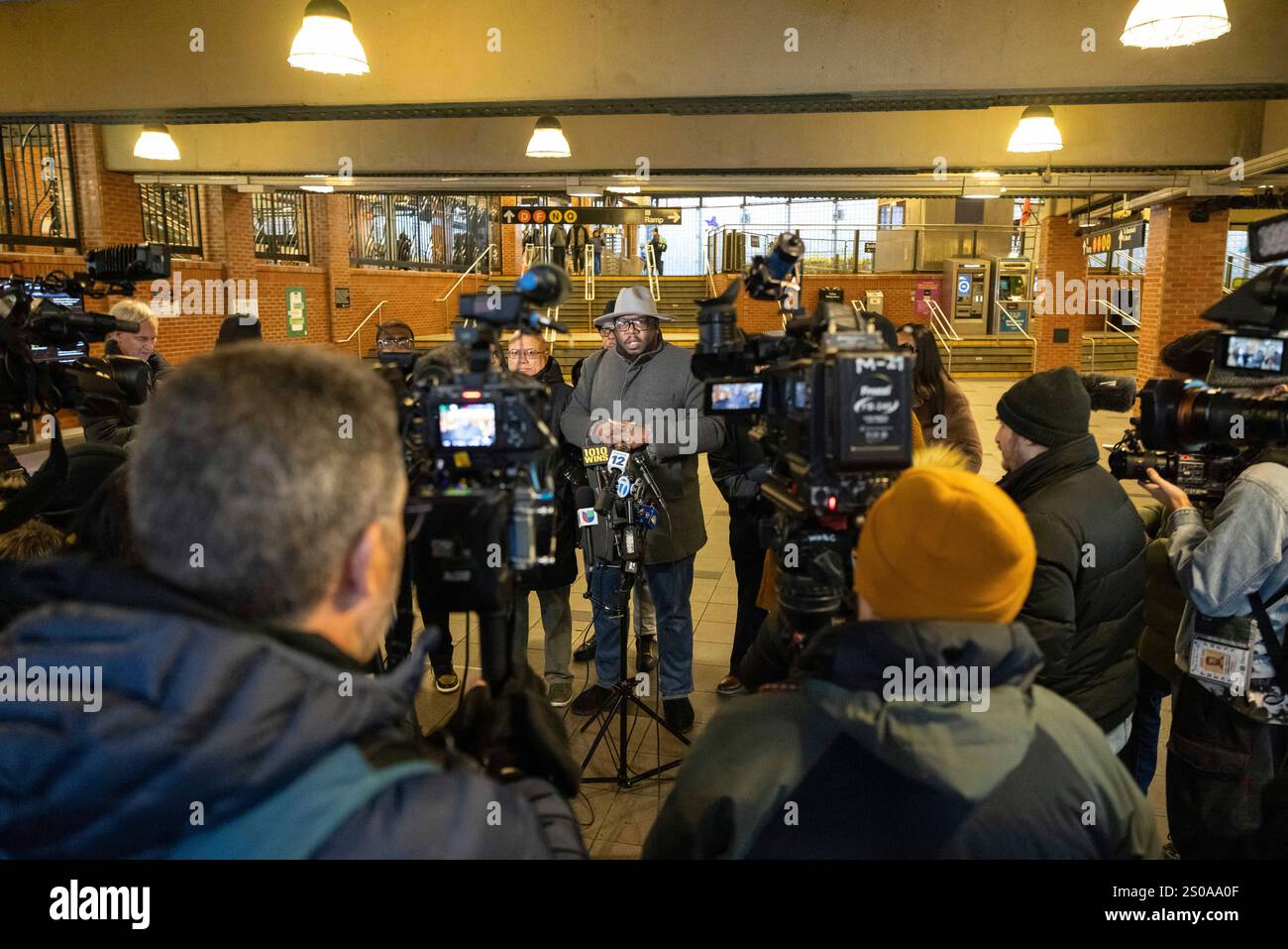 Rev. Kevin McCall speaks during a press conference at the Coney Island ...