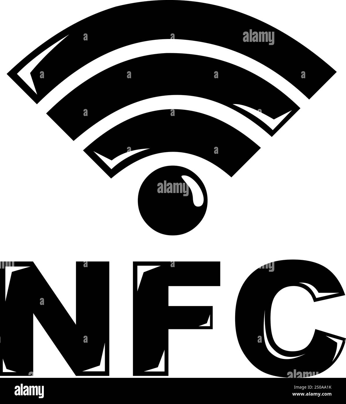 vector illustration black and white icon NFC text with wifi signal ...