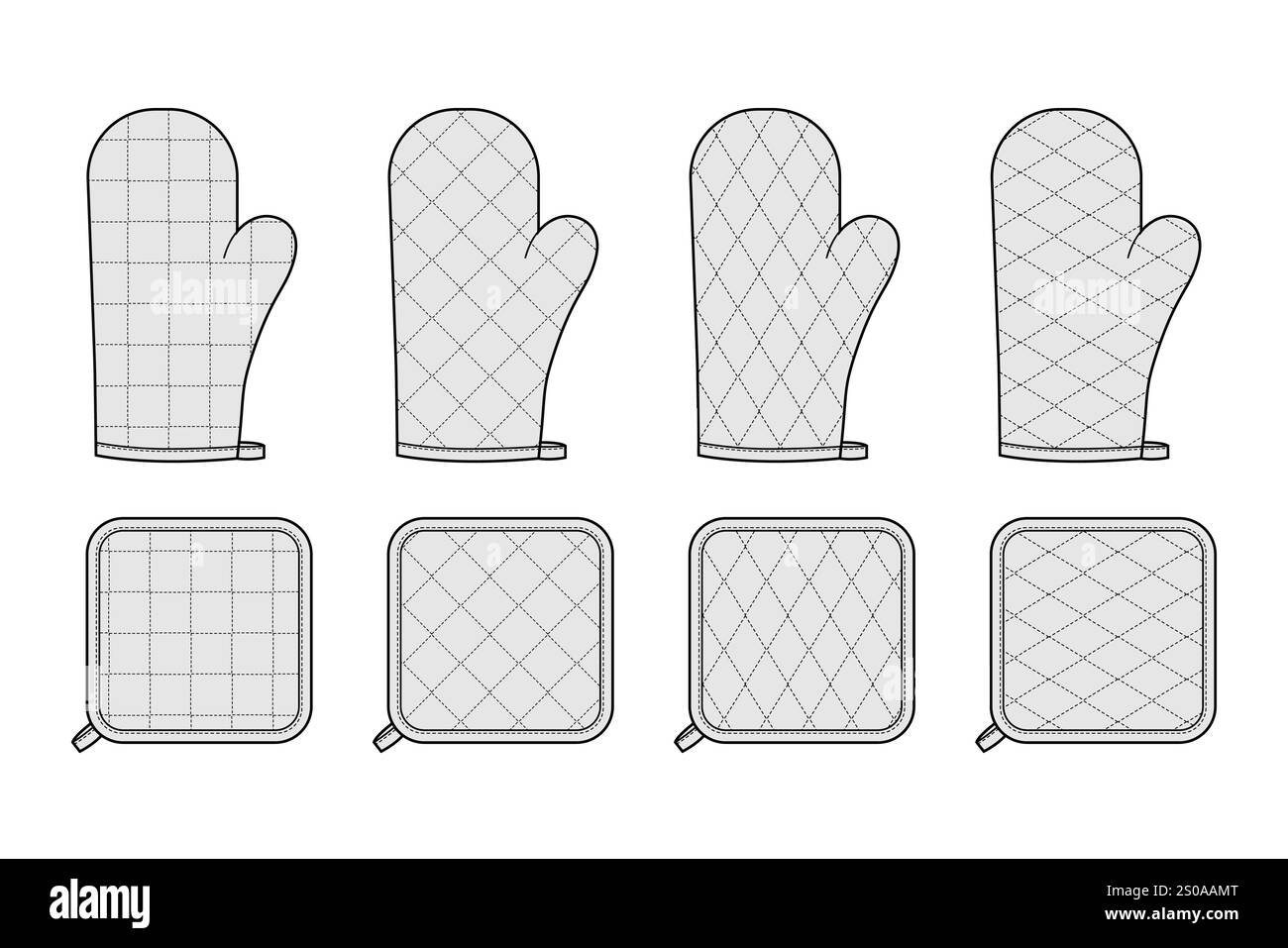 Oven Gloves Mitt and potholder with diagonal windowpane quilted ...
