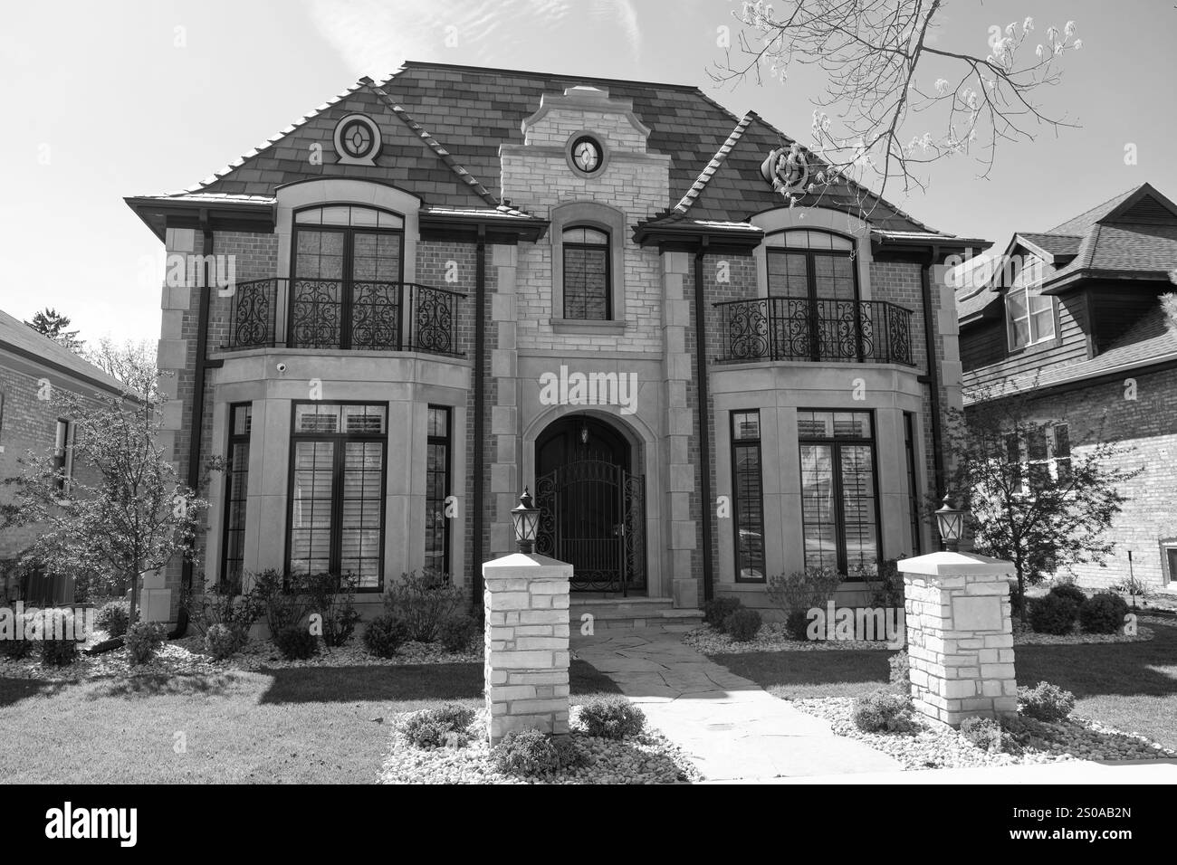 Residential neighbourhood in suburbs Black and White Stock Photos ...