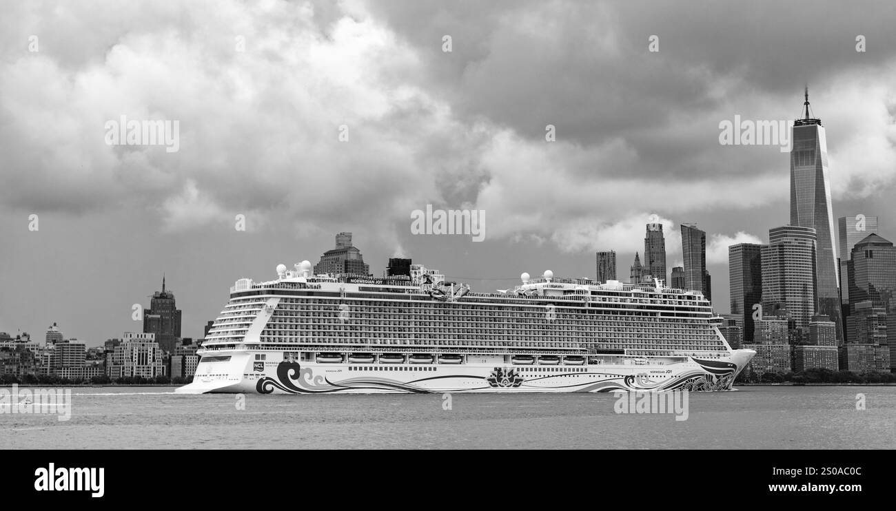 New York, USA - July11, 2023: Cruise ship Norwegian Joy Sailing next to ...