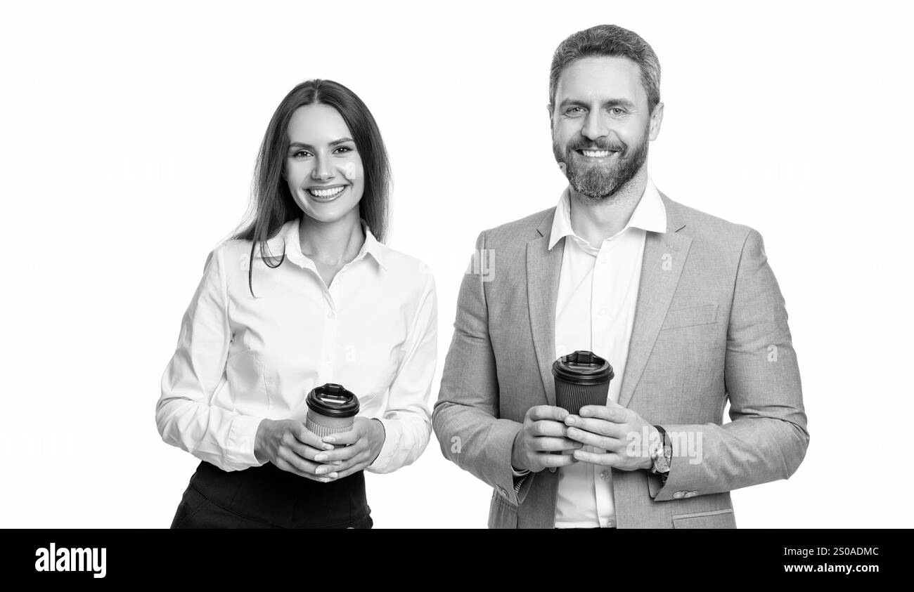 Business coffee meeting. Business colleague at coffee break isolated on ...