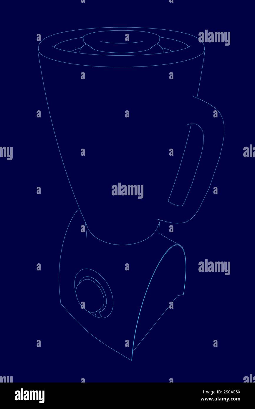 Blender is shown in a blue background. The blender is a simple design ...