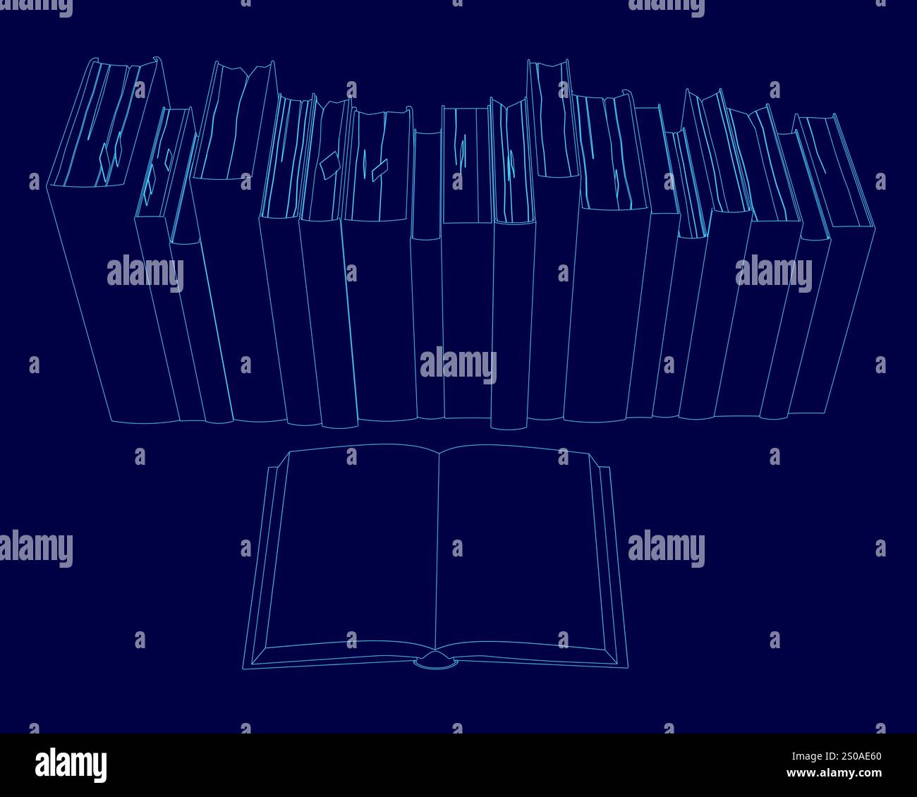 Blue outline books. The book is open to a page with a blue contour ...