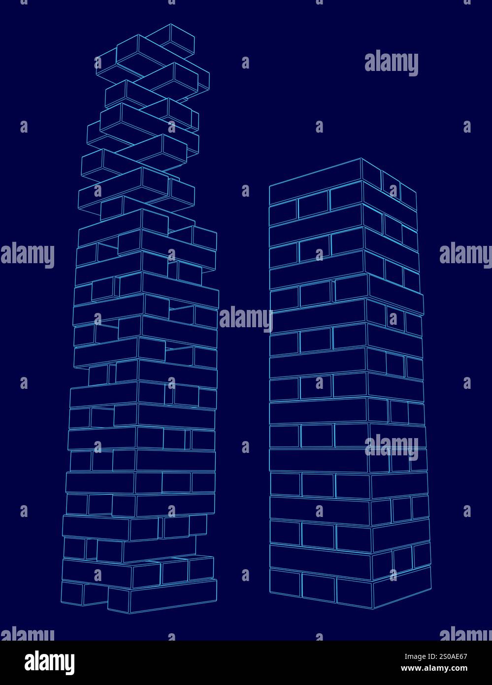 Two tall buildings made of blocks are shown in blue. The buildings are ...