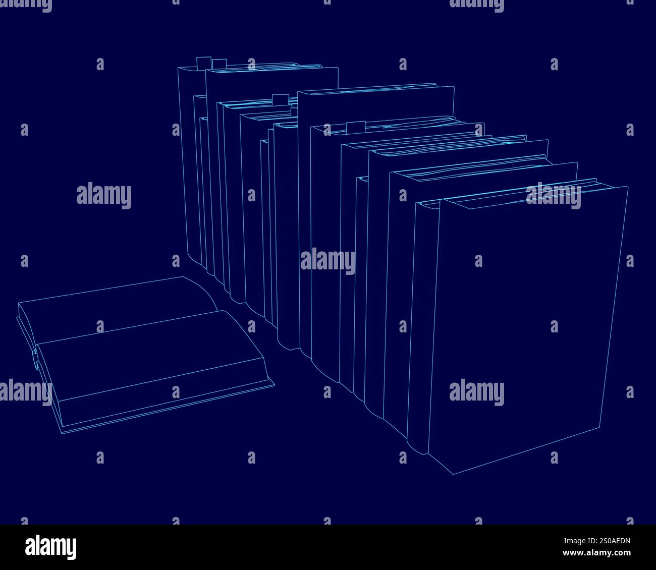 Stack of books is shown in a blue color. The books are arranged in a ...