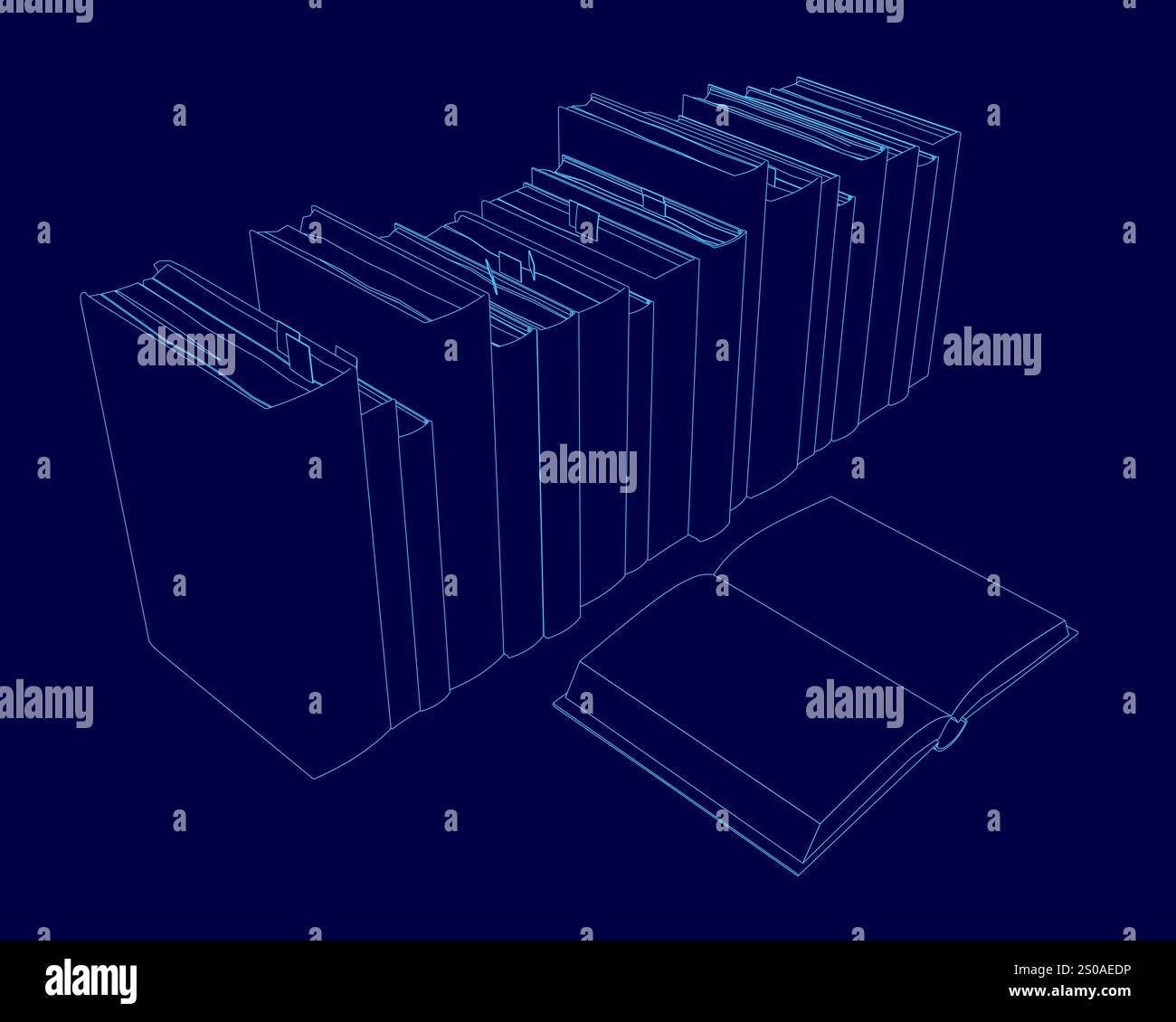 Stack of books is shown in a blue background. The books are arranged in ...