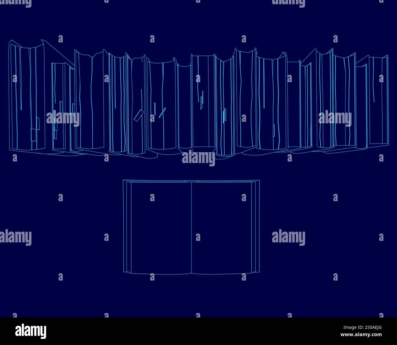 Blue background with a book on it. The book is open and the pages are ...