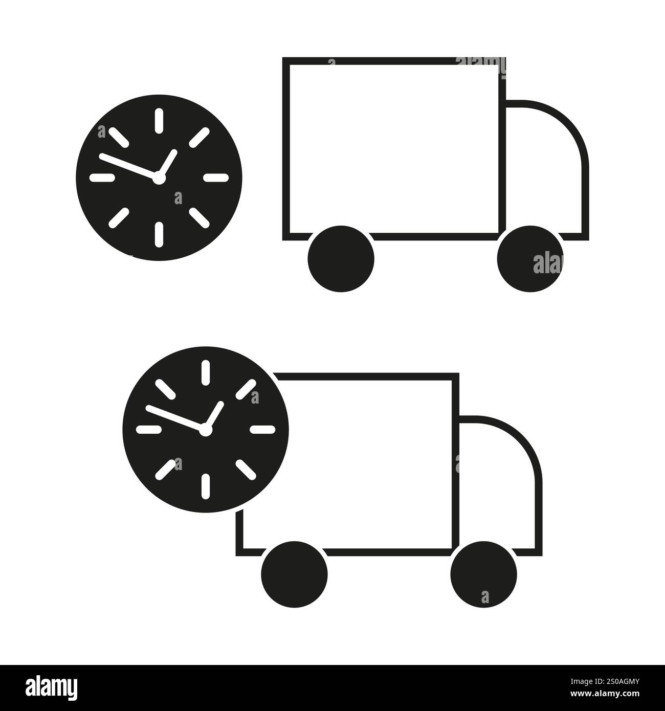 Delivery clock icon. Truck and time symbol. Shipping vector image ...