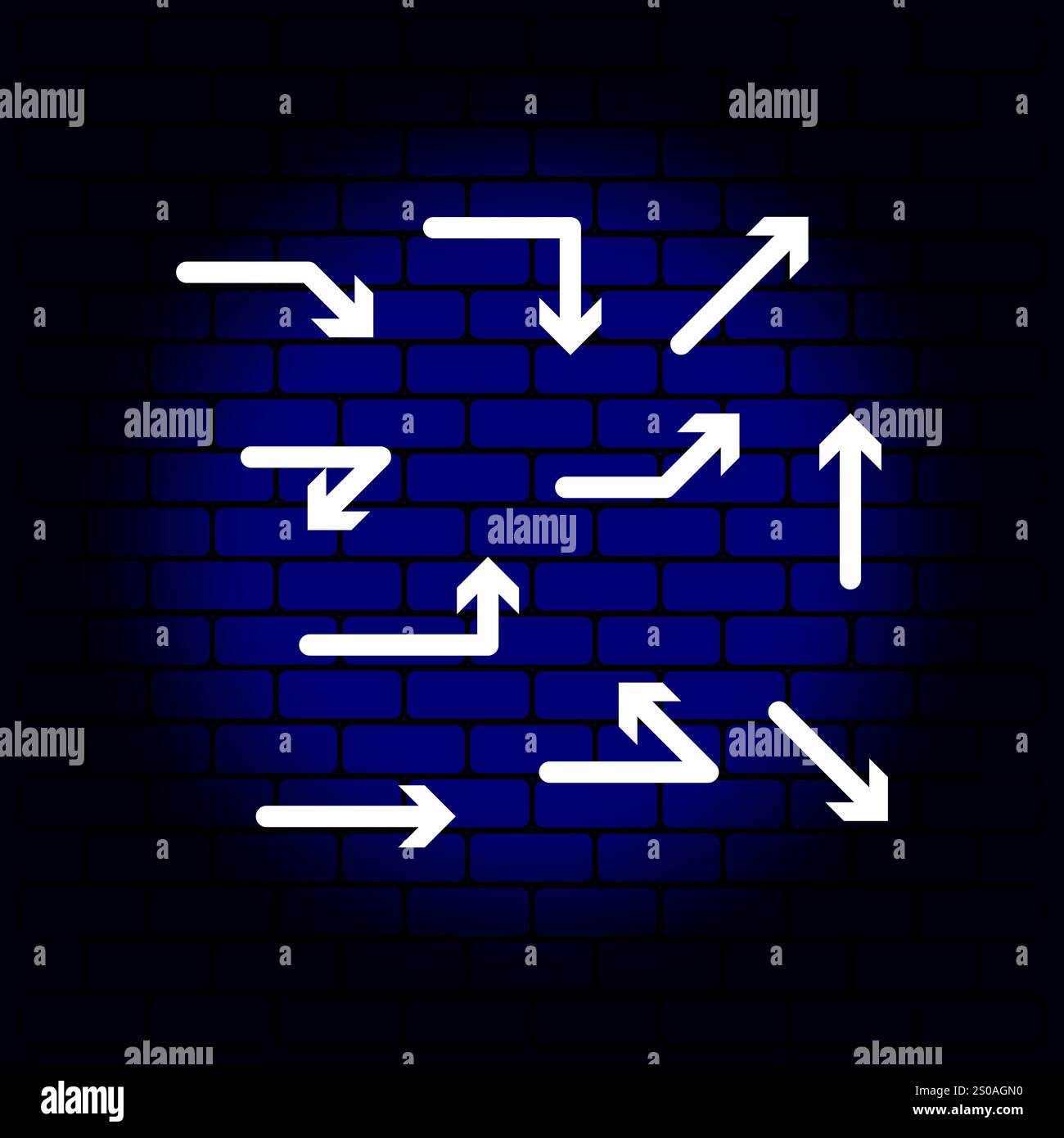 Arrow symbol collection. Bright arrows layout. Blue brick background ...