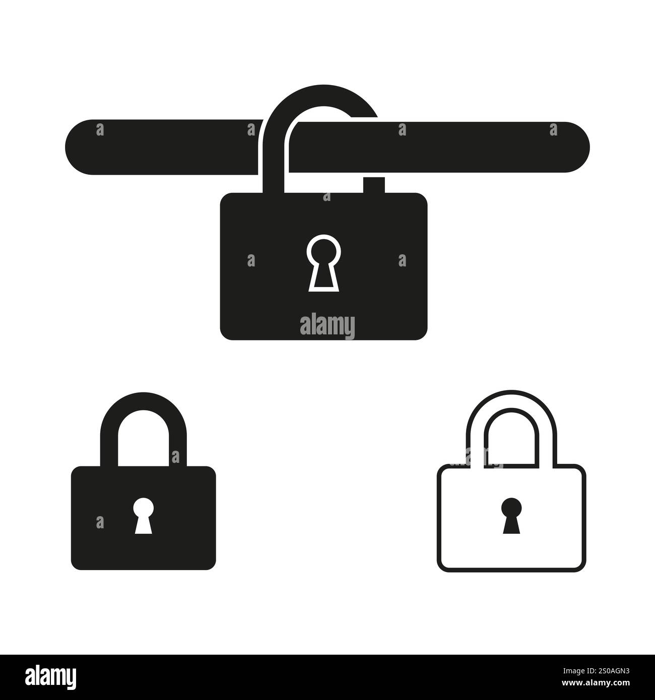Padlock vector icons. Open and closed designs. Black and white symbols ...