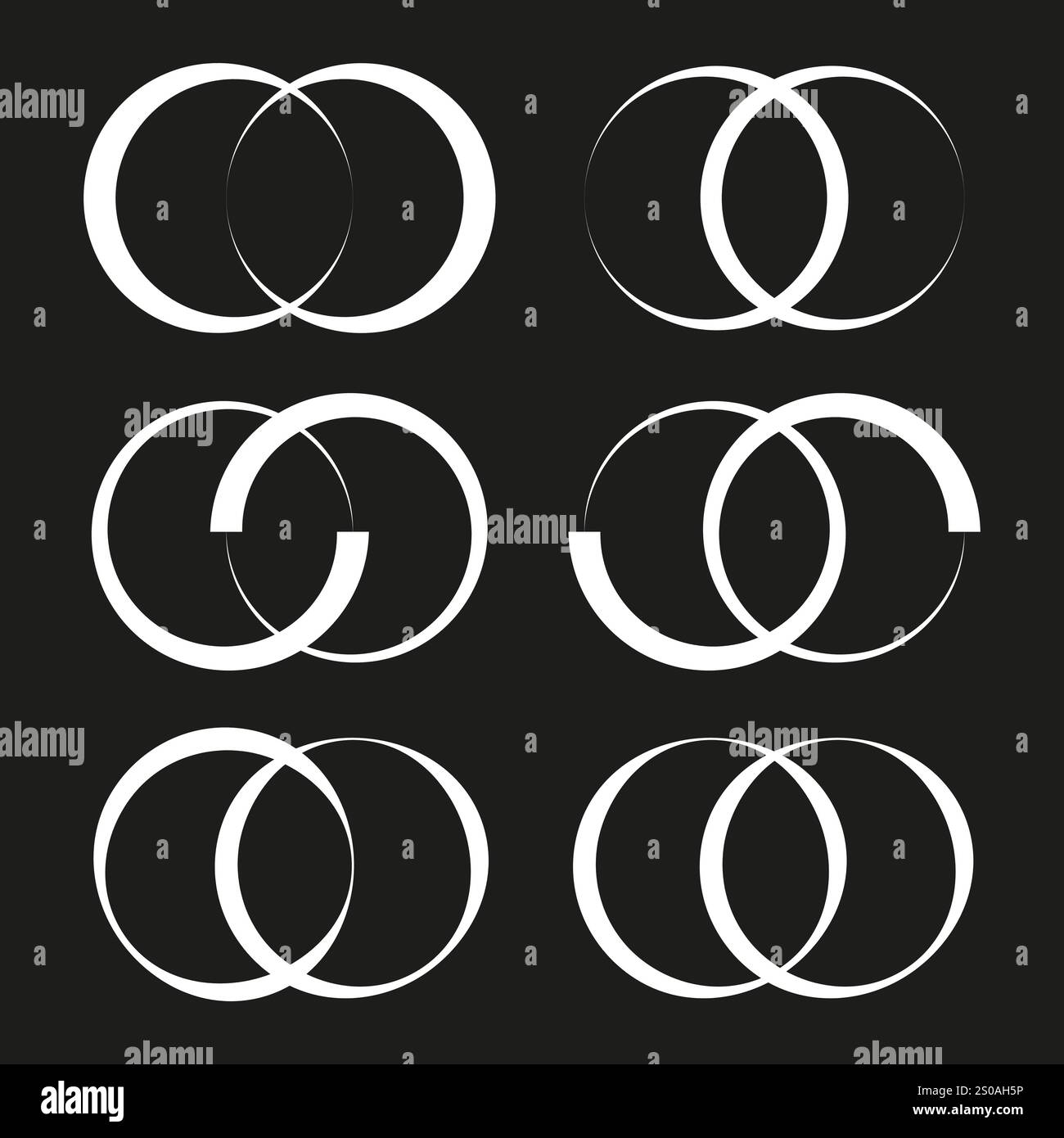 Overlapping rings icon. Minimal geometric vector. Black and white design. Modern circular shape ...