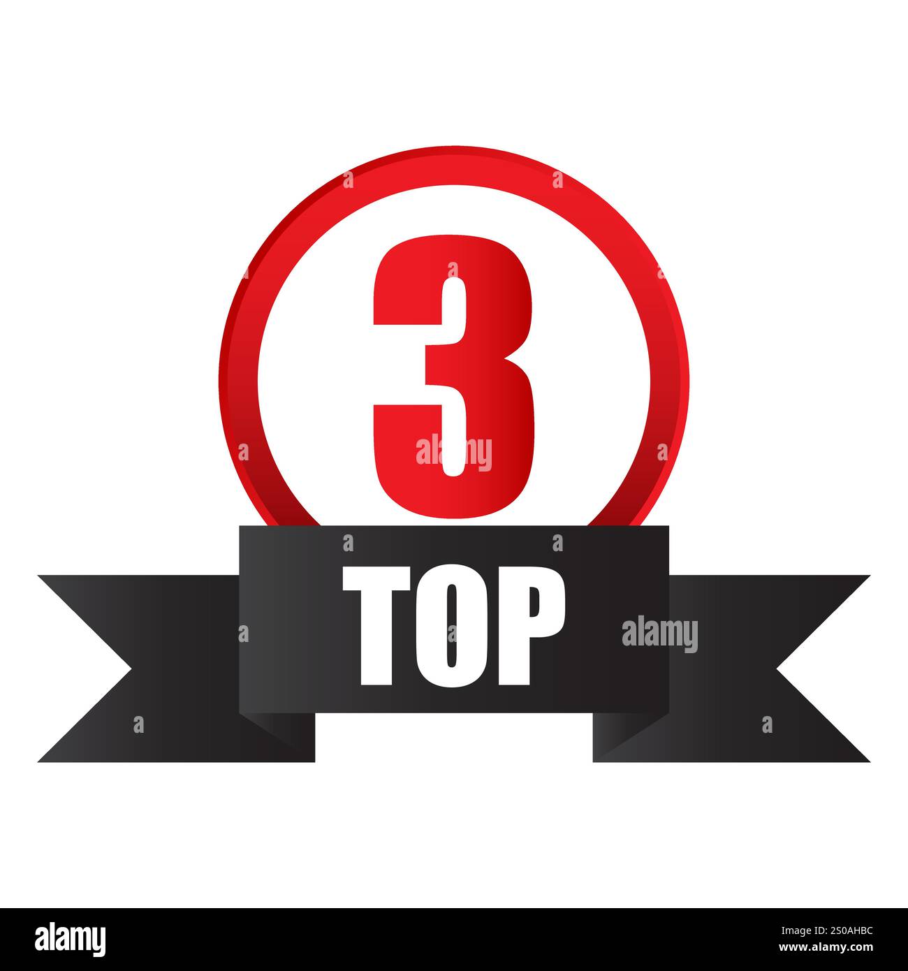 Top three badge. Red number 3. Bold vector design. Black ribbon element ...