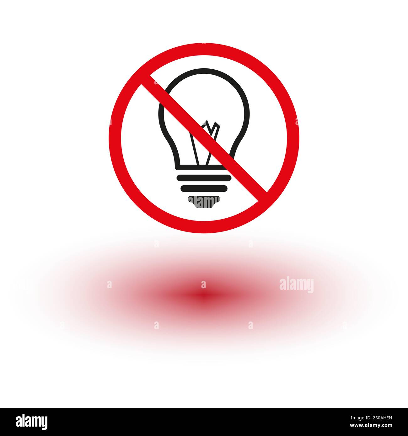 No light bulb. Forbidden energy icon. Warning circle shape. Red ...