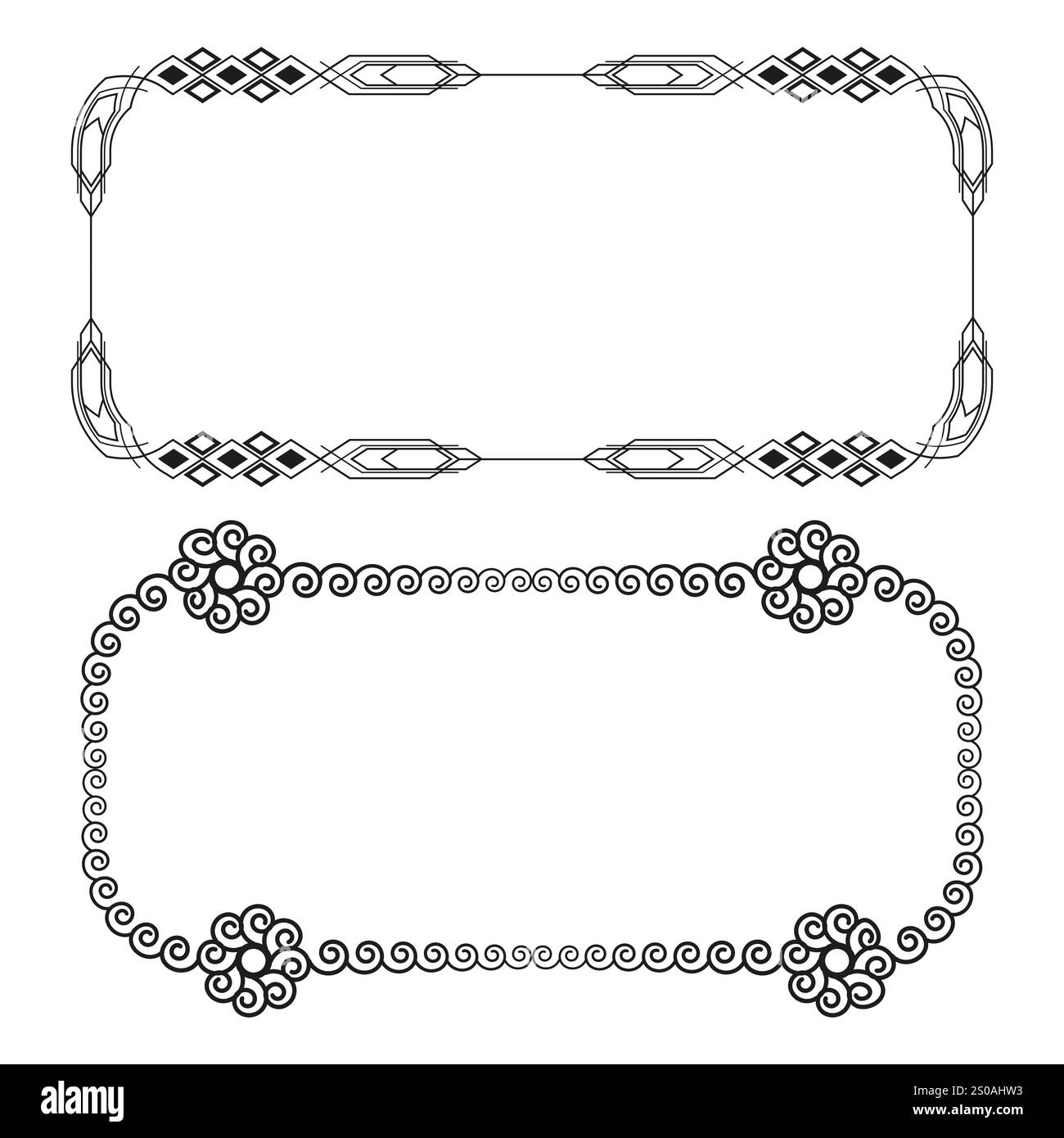 Decorative frames. Ornamental border elements. Swirl and geometric ...