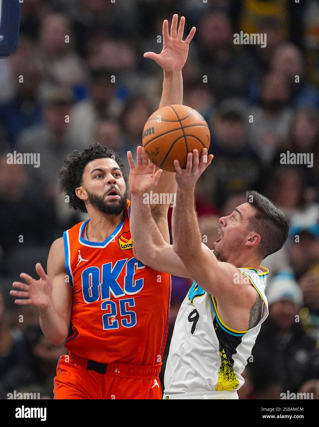 Indiana Pacers guard T.J. McConnell (9) shoots over Oklahoma City ...