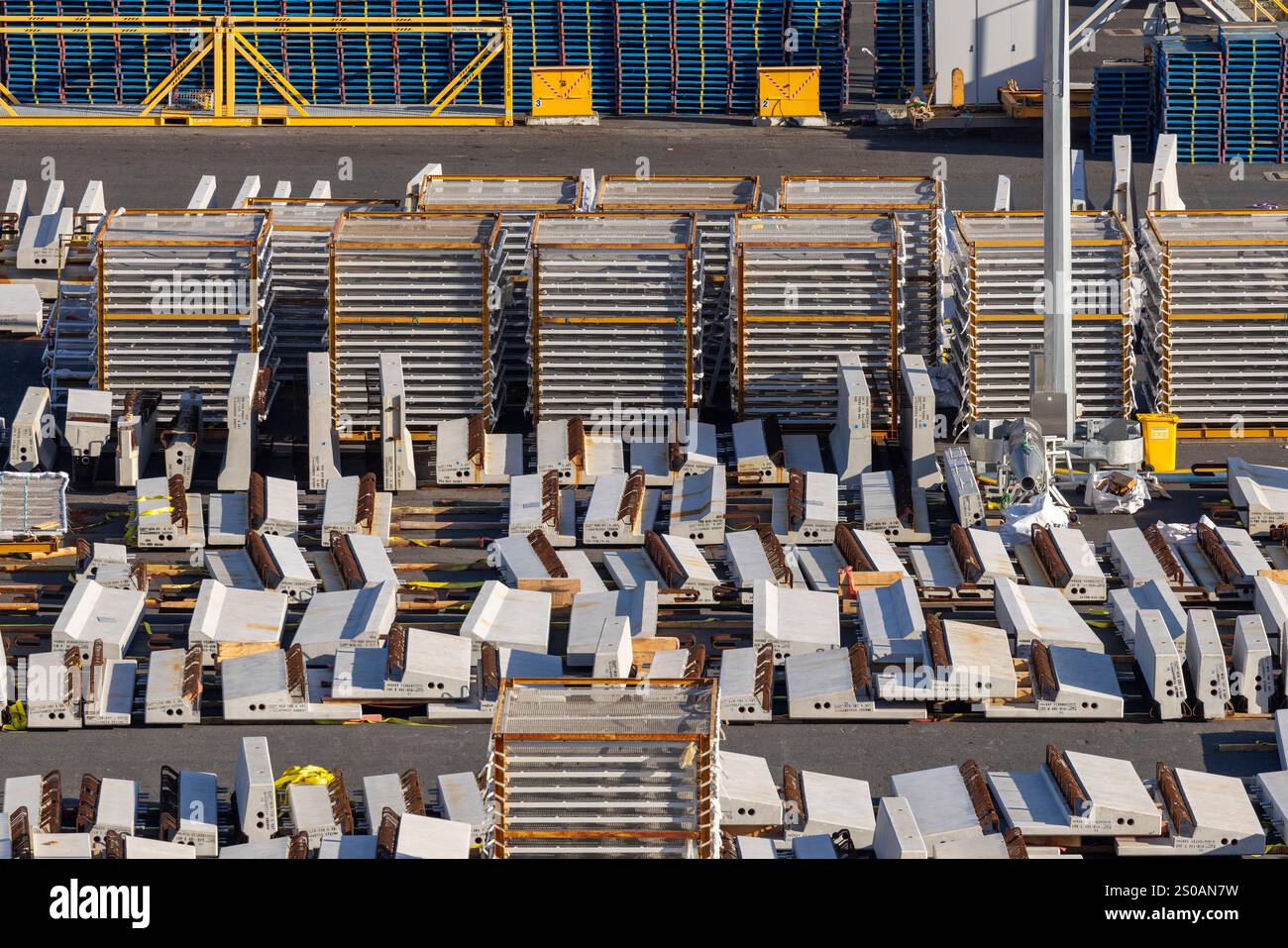 Precast concrete units components awaiting shipping from Hobart port ...