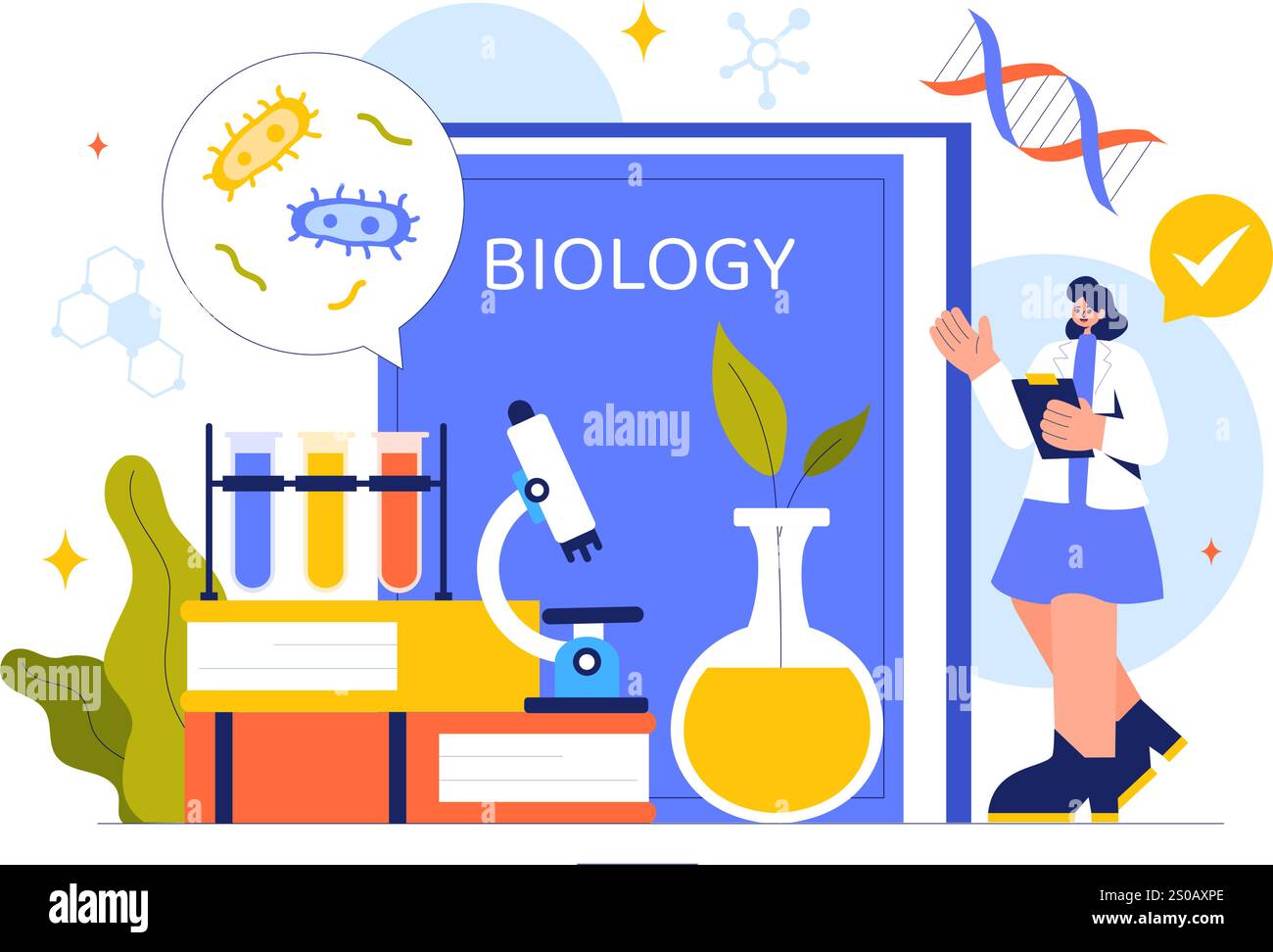 Biology Vector Illustration featuring DNA Gene Molecule, Virus, Genetic ...
