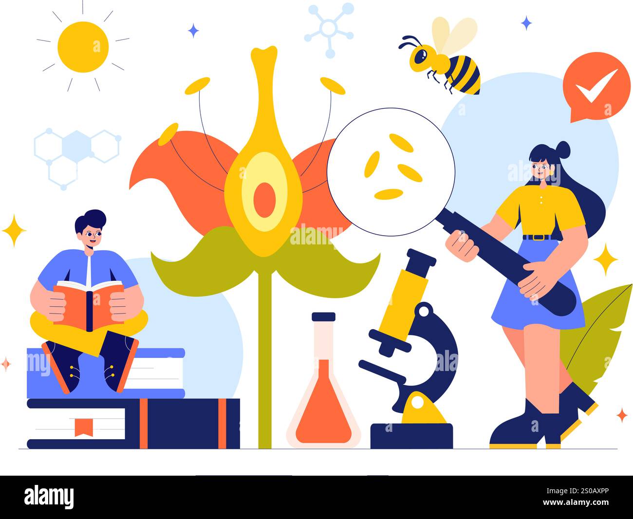 Biology Vector Illustration featuring DNA Gene Molecule, Virus, Genetic ...