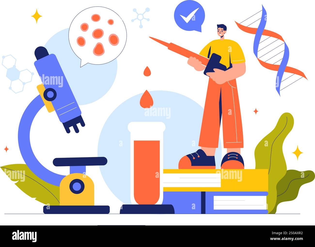 Biology Vector Illustration featuring DNA Gene Molecule, Virus, Genetic ...