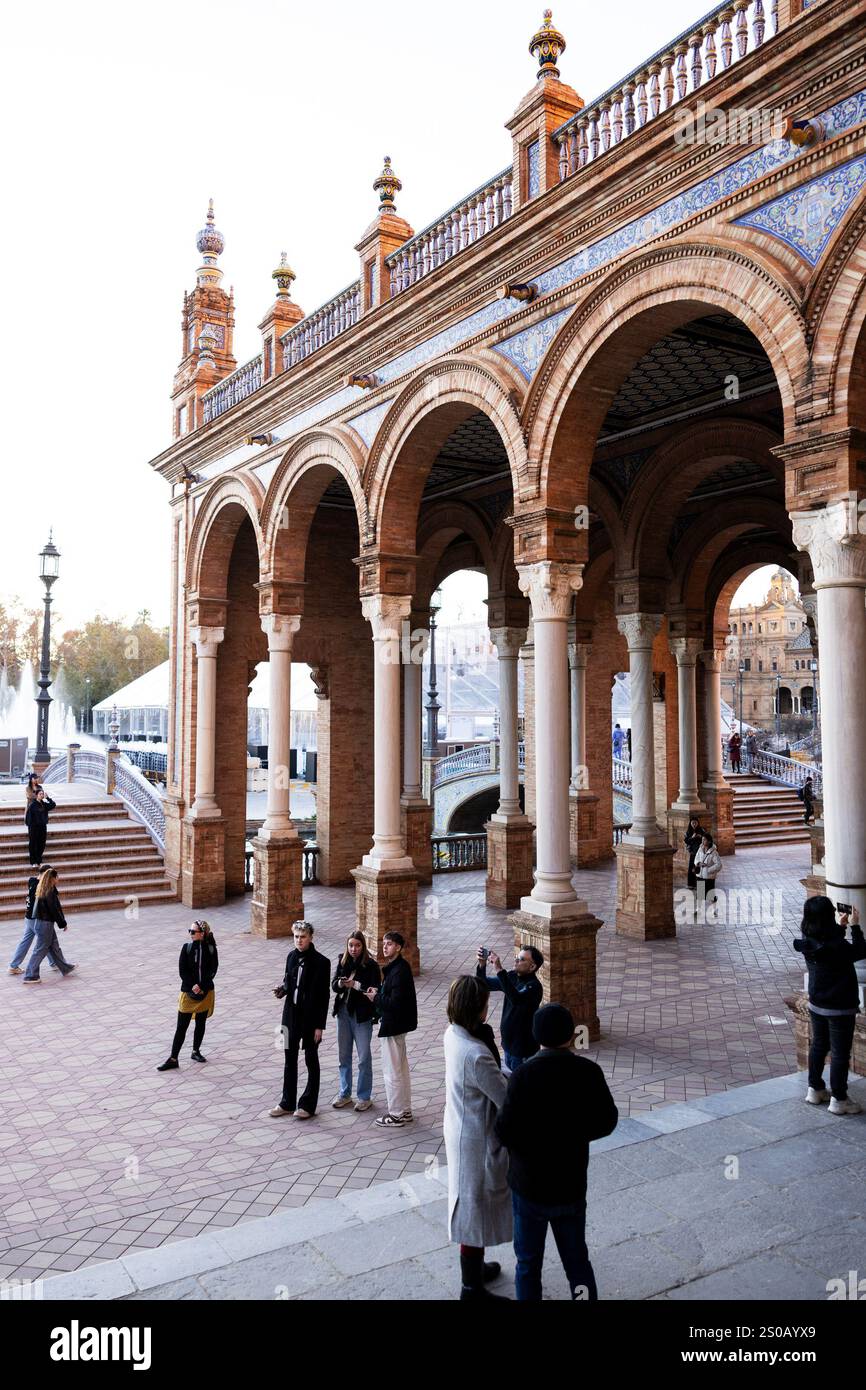 Archways at the Plaza de España in Seville, Spain, a famous square ...