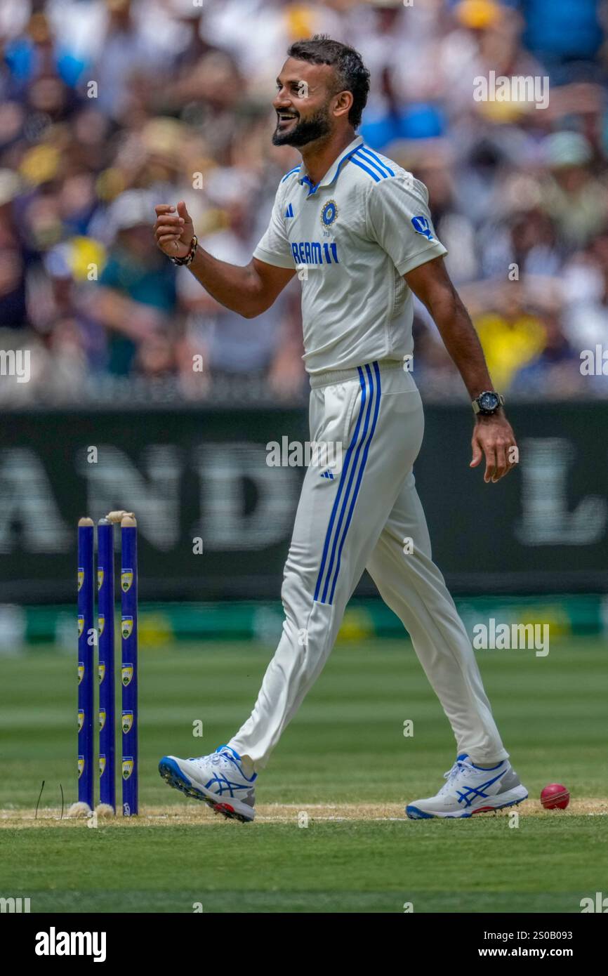 India's Akash Deep celebrates the wicket of Australia's Steve Smith ...
