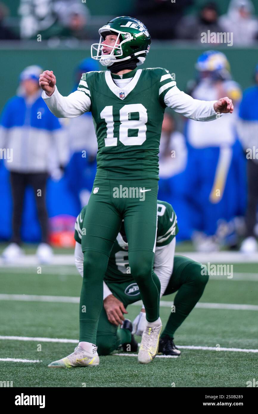 New York Jets kicker Anders Carlson (18) looks on during the NFL ...