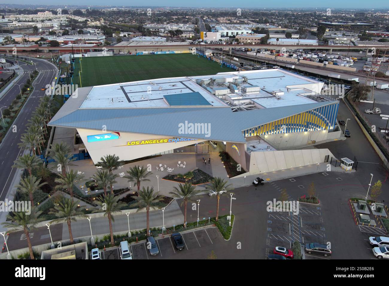 A general overall aerial view of the Los Angeles Chargers headquarters ...