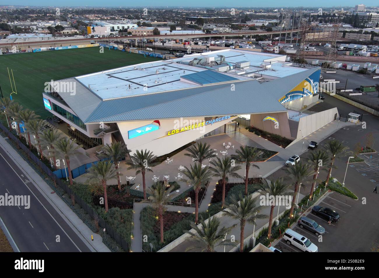 A general overall aerial view of the Los Angeles Chargers headquarters ...