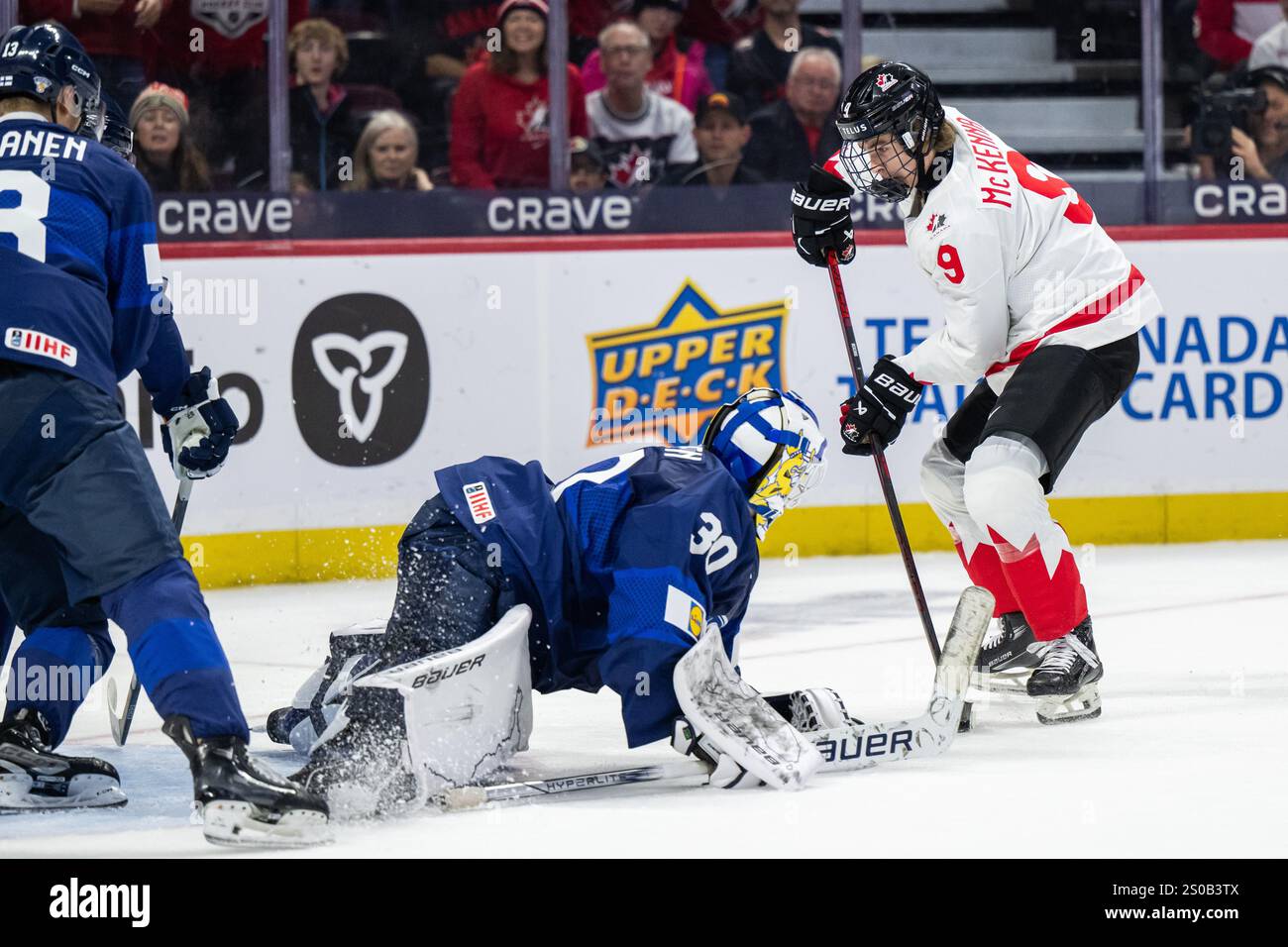 Gavin McKenna of, Canada. , . scores 0-1 behind goaltender Petteri ...