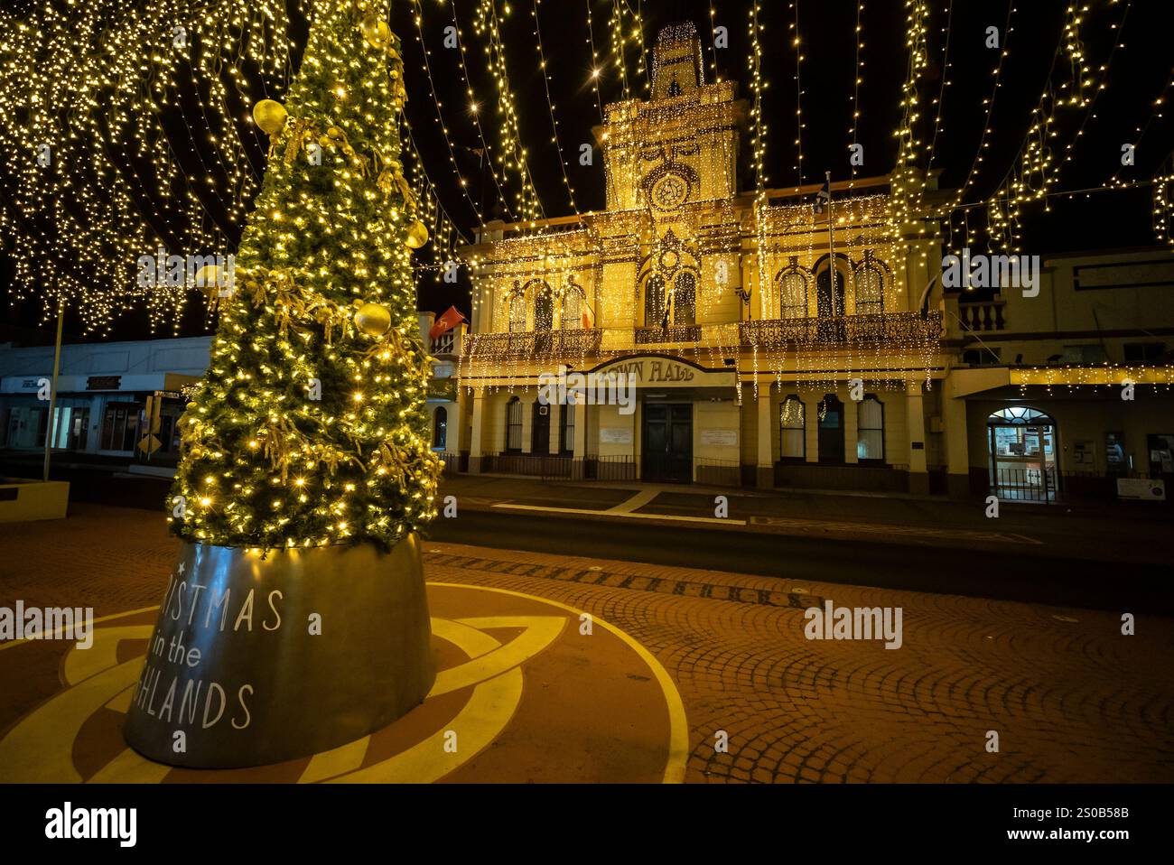 The Historic Town Hall lit up for Christmas in Glen Innes, New South Wales, Australia Stock ...