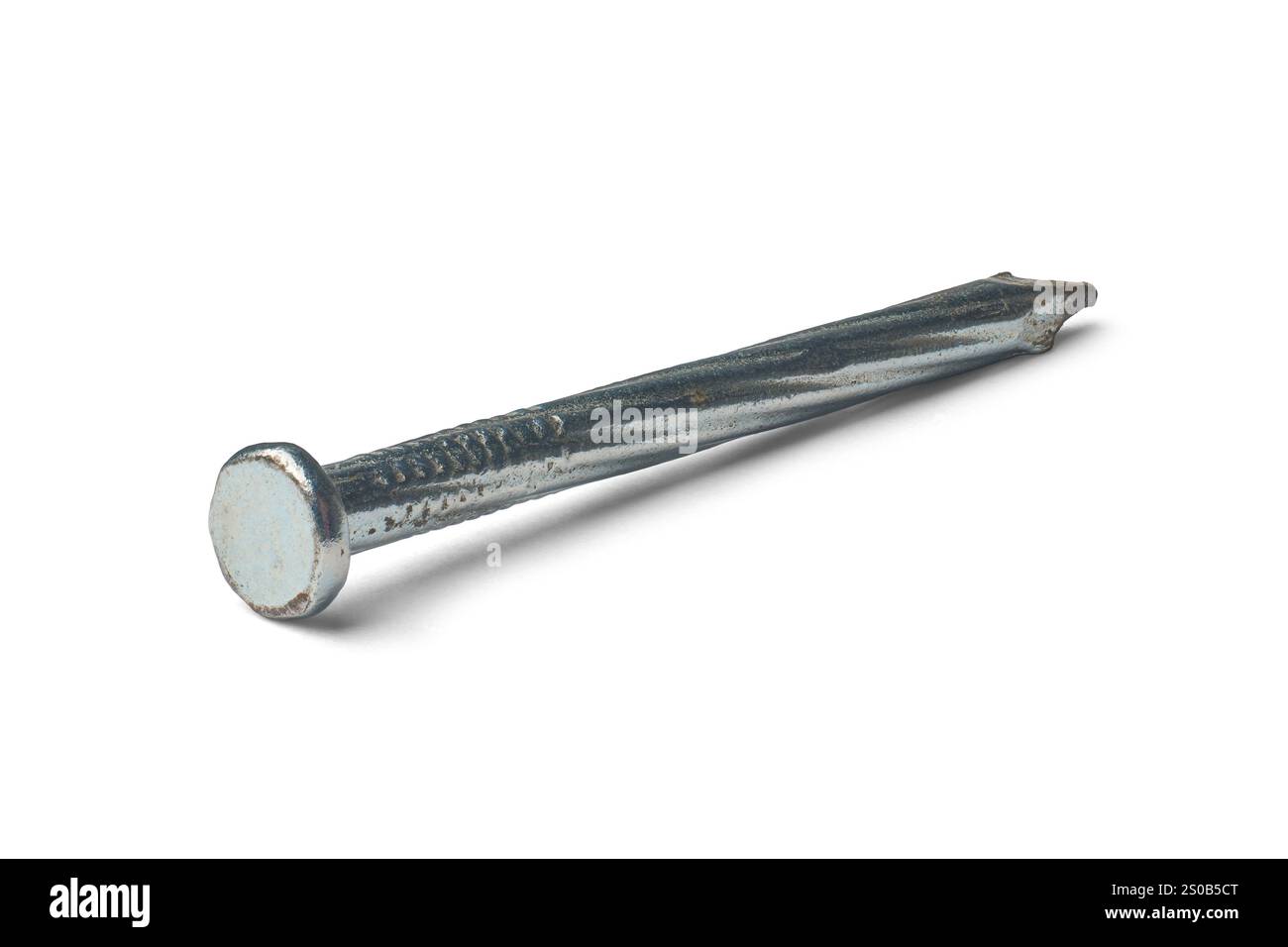 close-up of metal concrete nail isolated white background, fastener ...