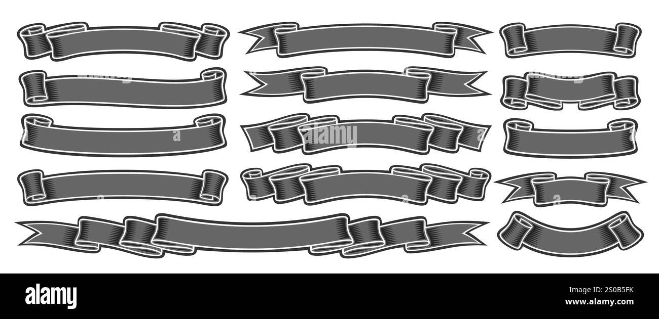 Vector Ribbon Banners Set, collection of isolated outline illustrations ...