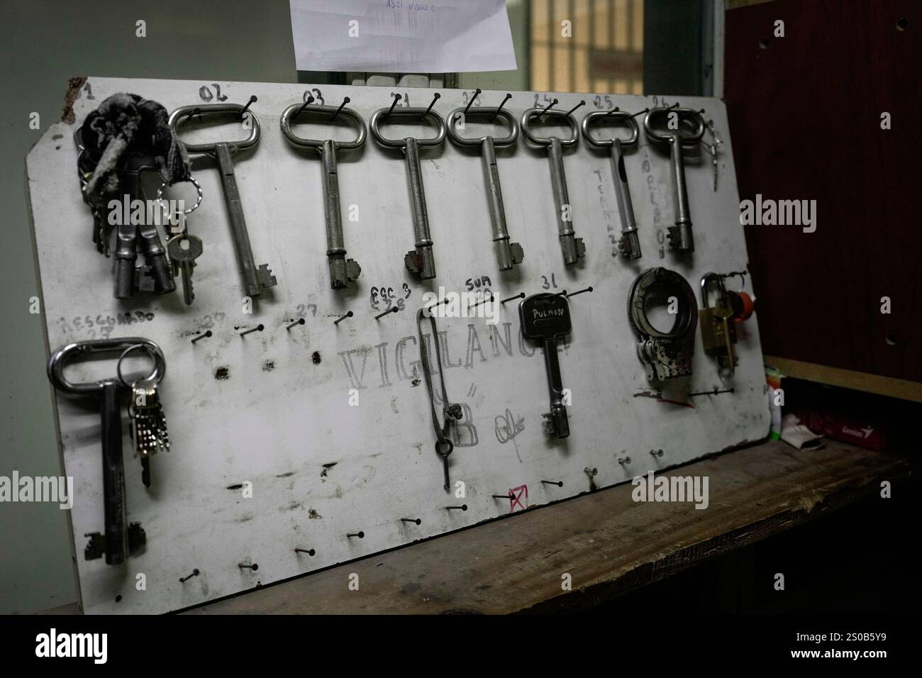 The keys used by penitentiary agents hang inside their office at the ...