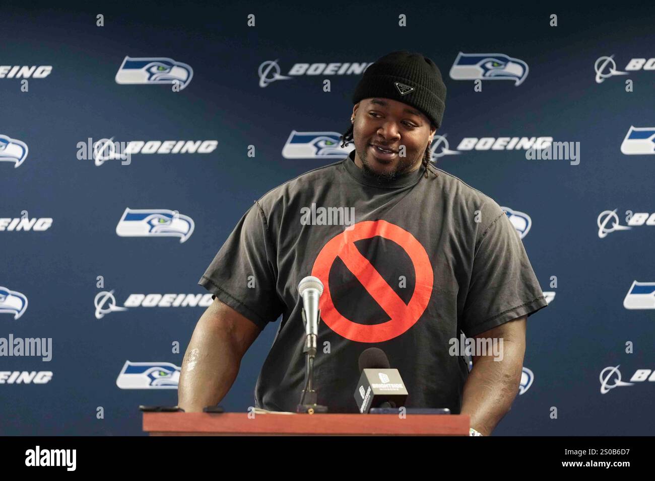Seattle Seahawks defensive tackle Jarran Reed speaks during a press ...