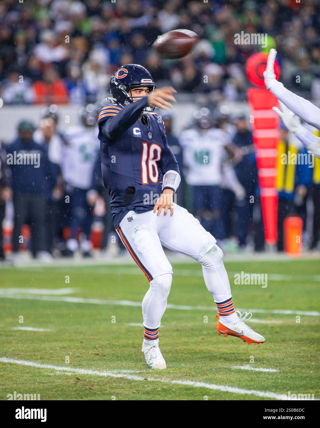 Chicago Bears quarterback Caleb Williams (18) throws the ball during an ...