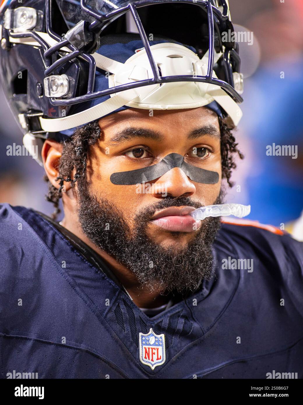Chicago Bears D'Andre Swift (4) takes a break during an NFL football ...