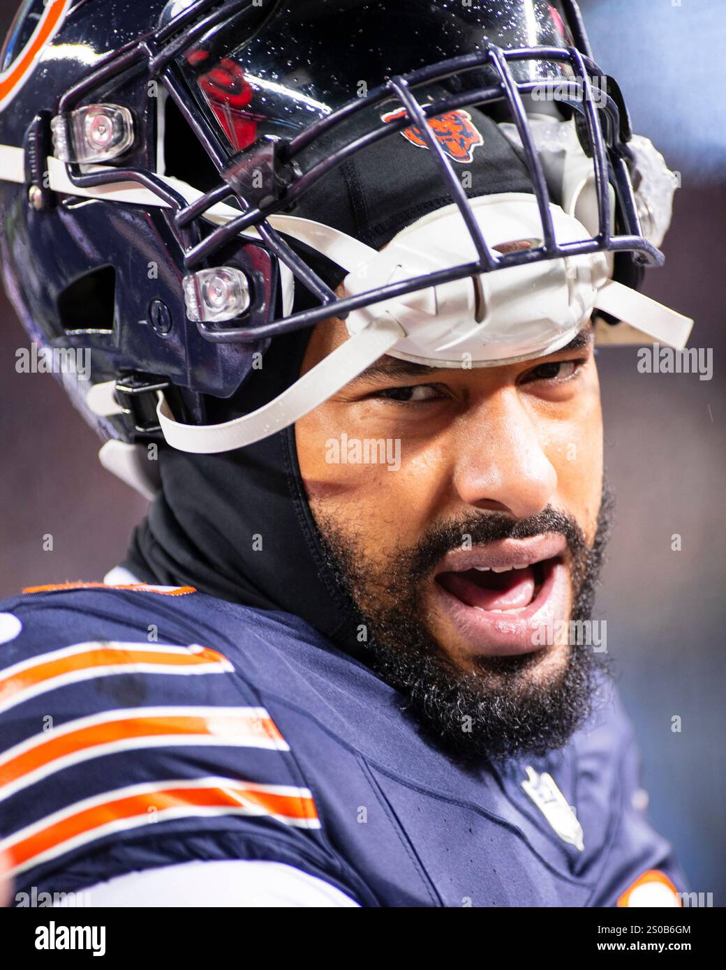 Chicago Bears Montez Sweat (98) takes a break during an NFL football ...