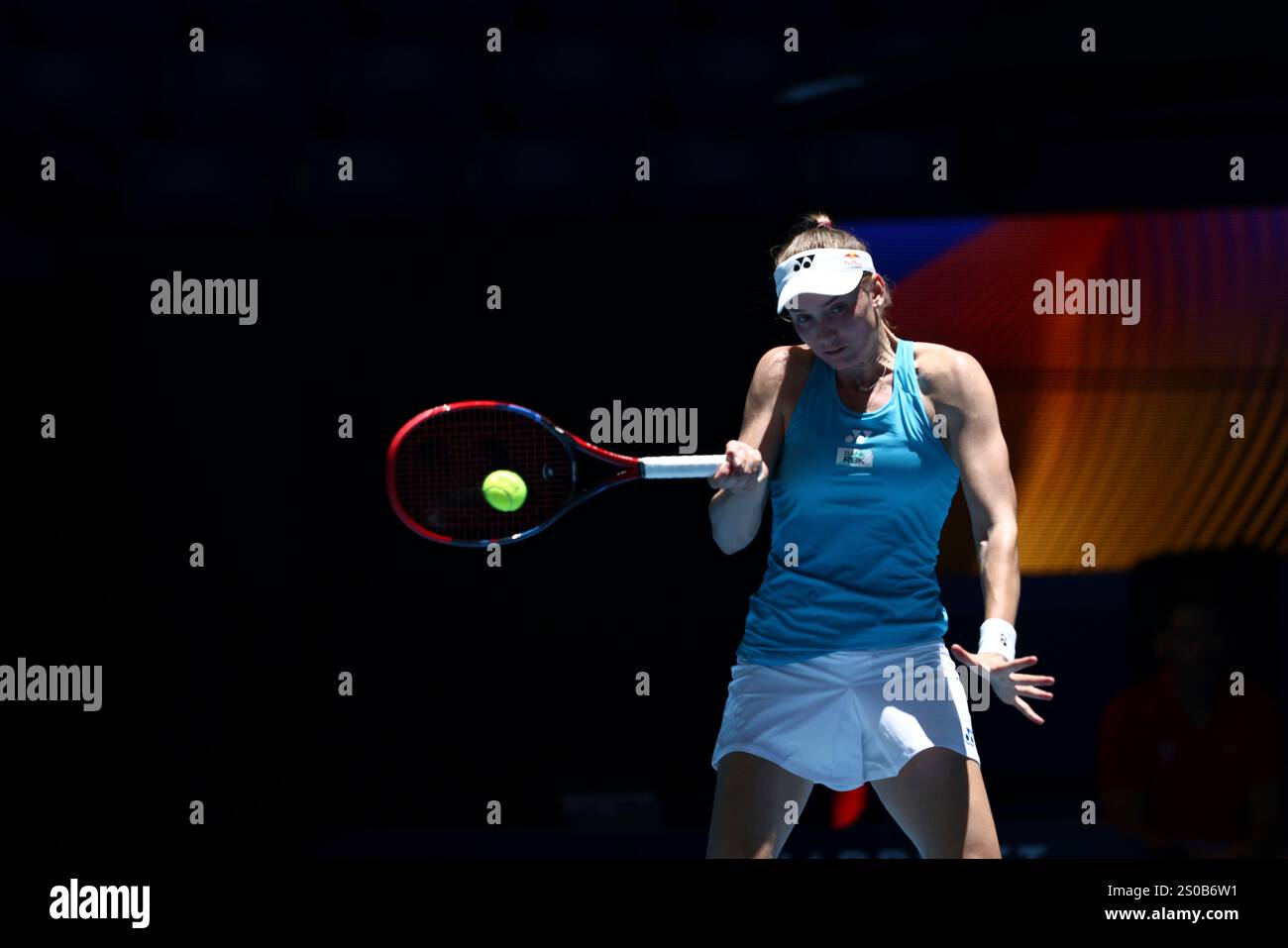 Elena Rybakina of Kazakhstan plays a plays a forehand shot to Jessica ...