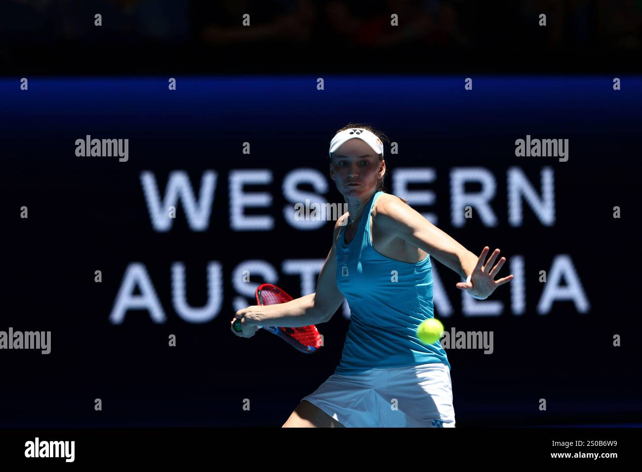 Elena Rybakina of Kazakhstan plays a plays a forehand shot to Jessica ...
