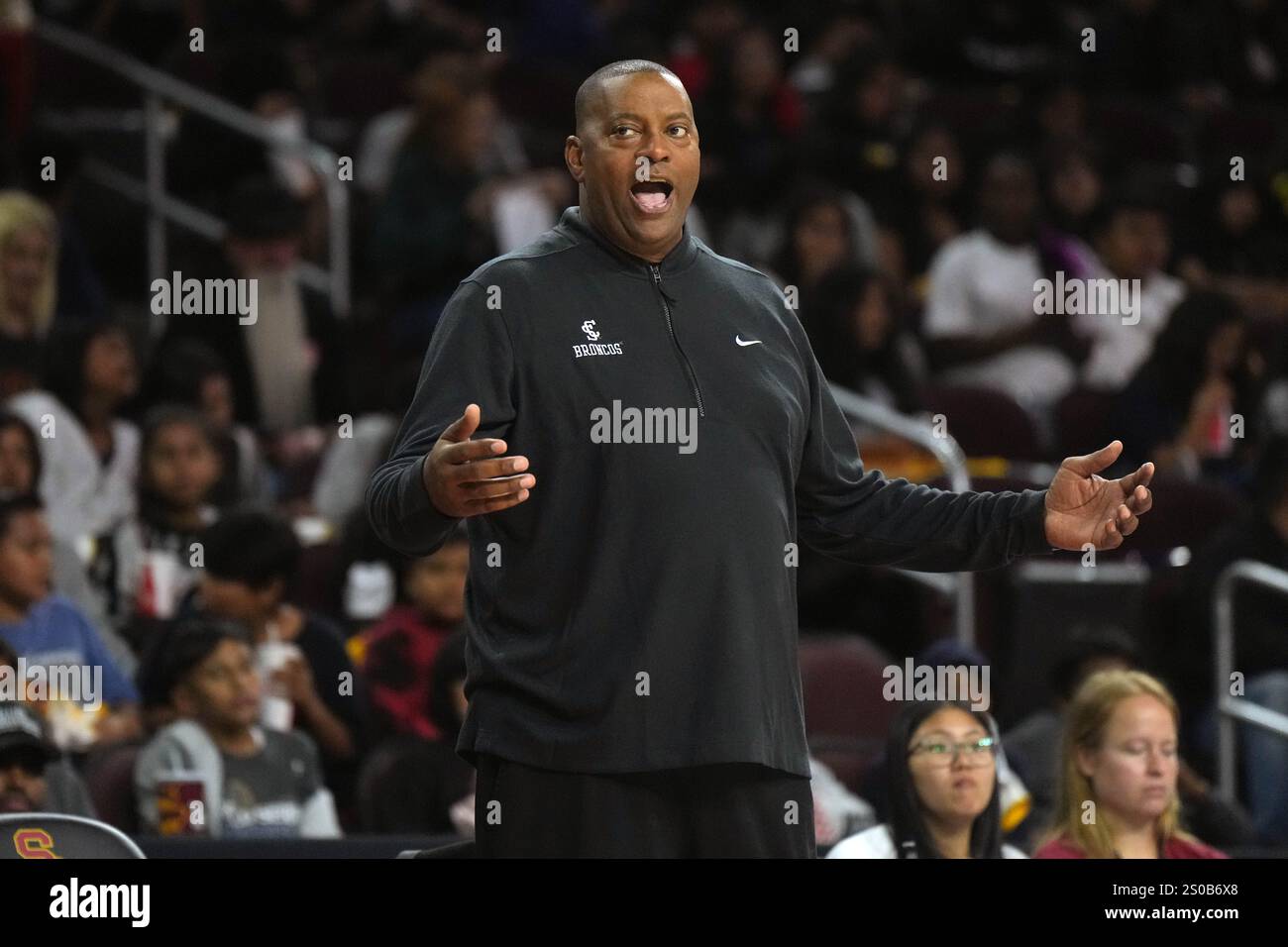 Santa Clara Broncos head coach Michael Floyd reacts during an NCAA ...
