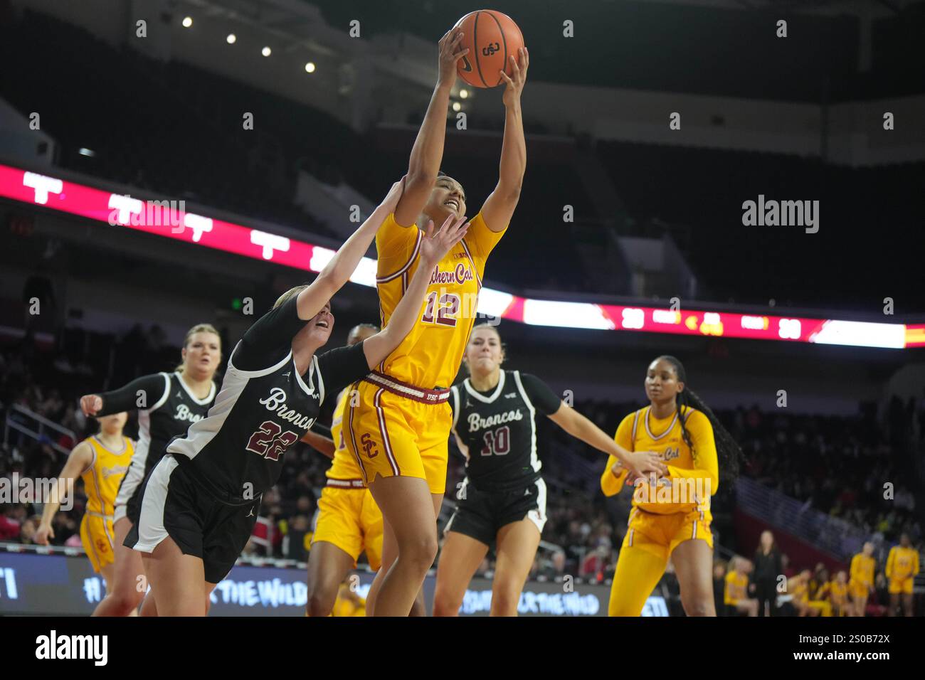 Southern California Trojans guard JuJu Watkins (12) rebounds the ball ...