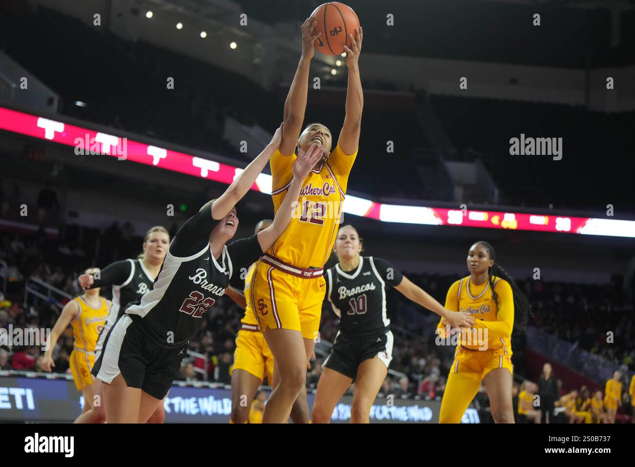 Southern California Trojans guard JuJu Watkins (12) rebounds the ball ...